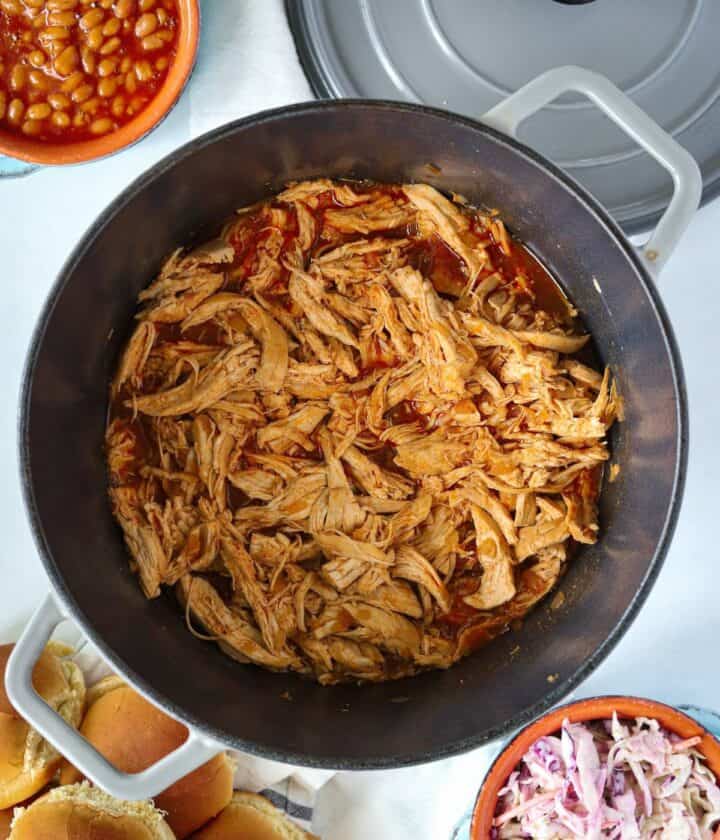 Dutch Oven BBQ Pulled Chicken (Shredded Chicken Breast) - Simply Made Eats